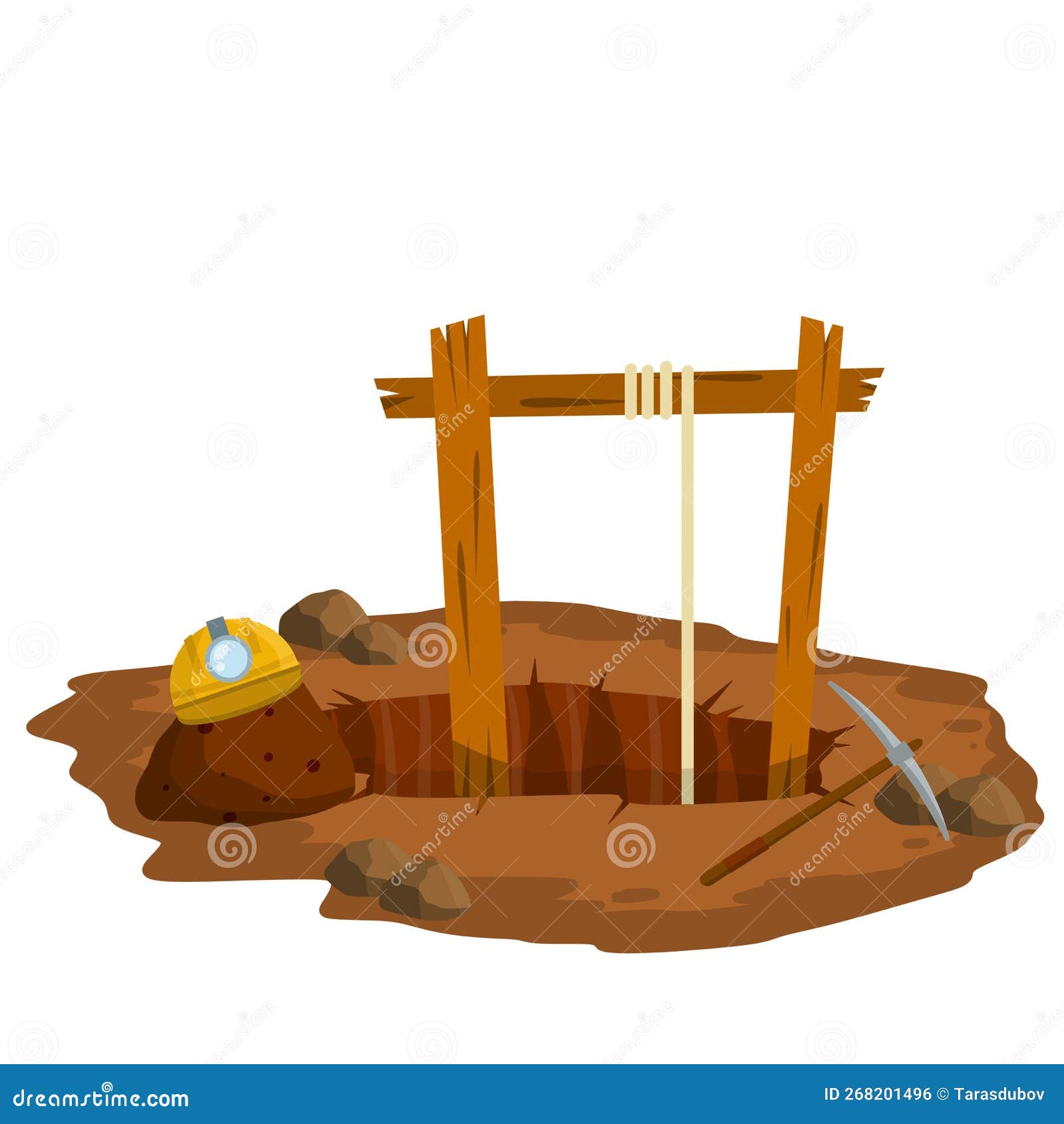 Mine. Hole in Ground, Rocks, Pickaxe, Stock Vector - Illustration of ...