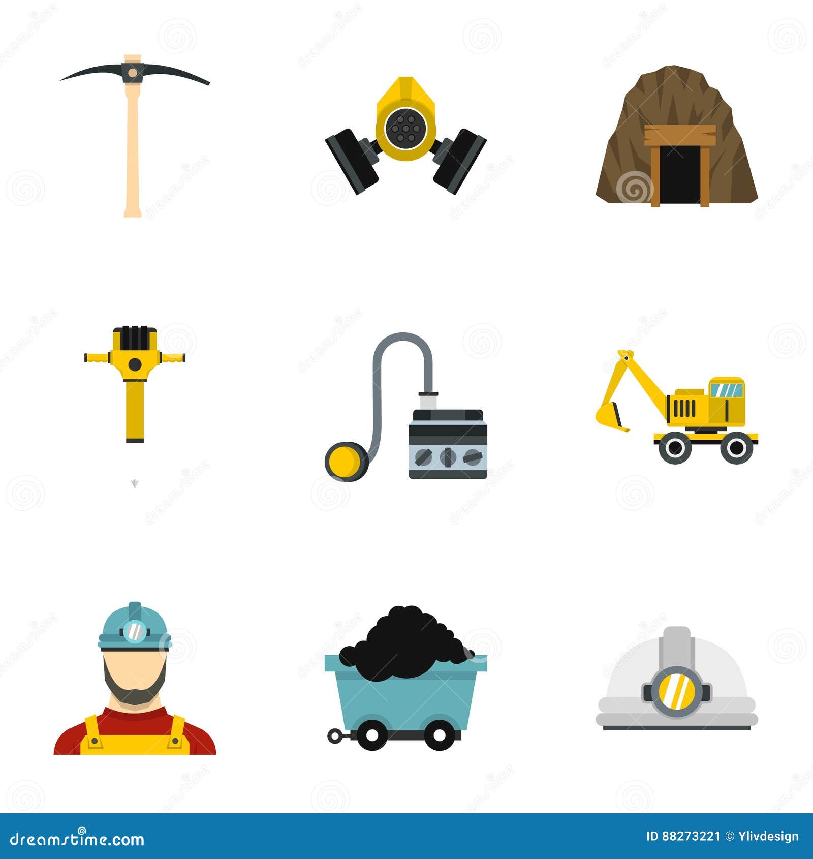 Mine icons set, flat style stock vector. Illustration of dump - 88273221
