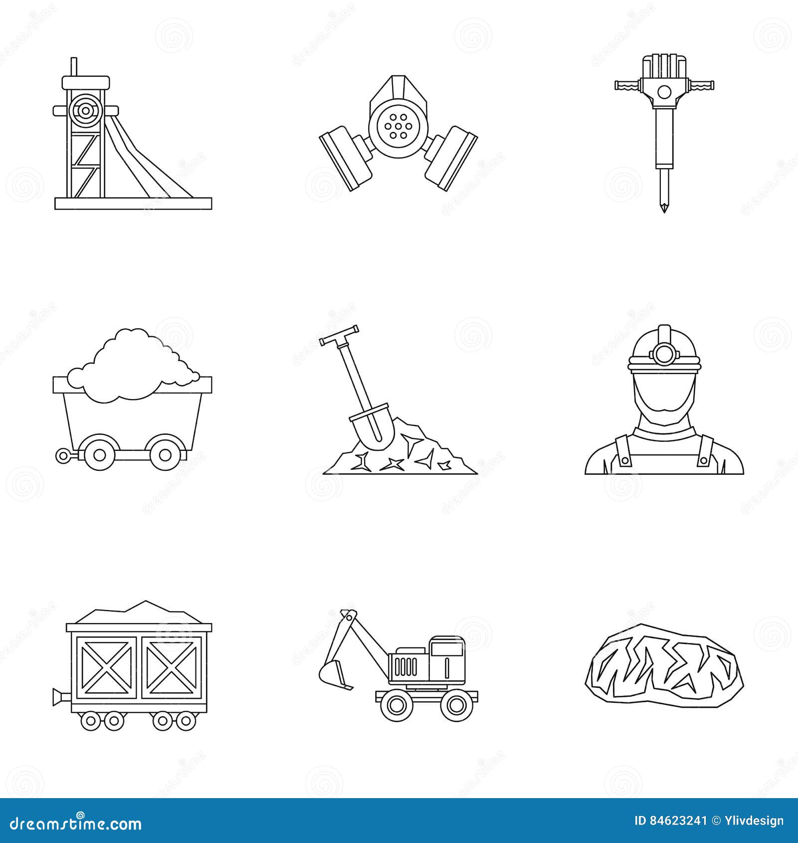 Mine Icons Set, Outline Style Stock Vector - Illustration of coal ...