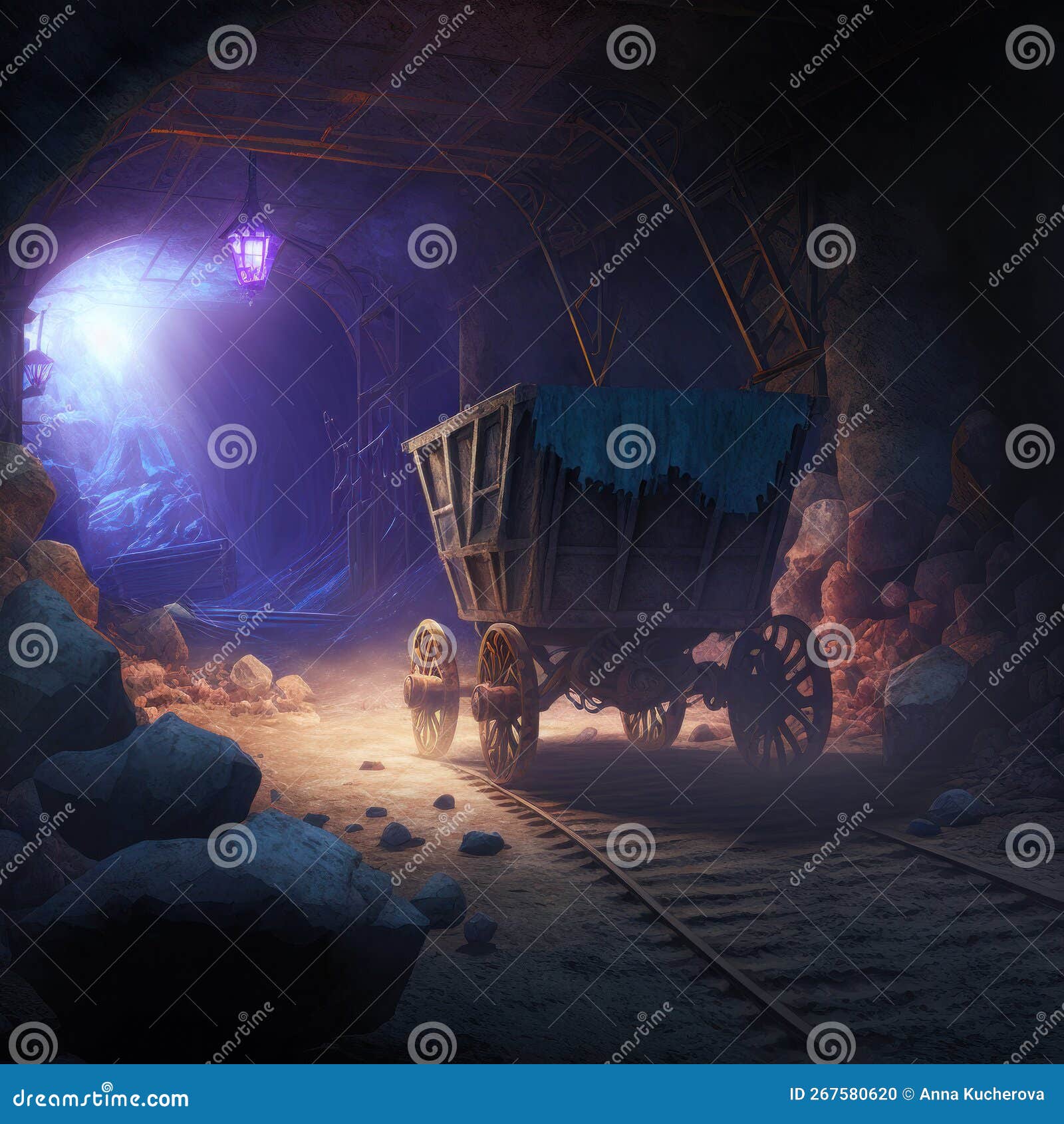 Inside Abandoned Shaft Tunnel, Coal Mine Cave With Smoke And Mist ...