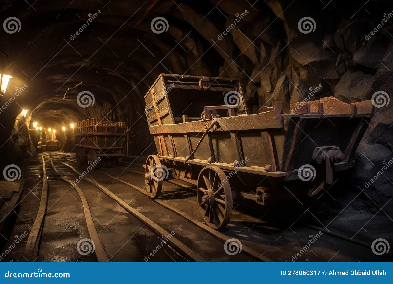 Mine Tunnel with Mining Cart. Generative AI Stock Illustration ...