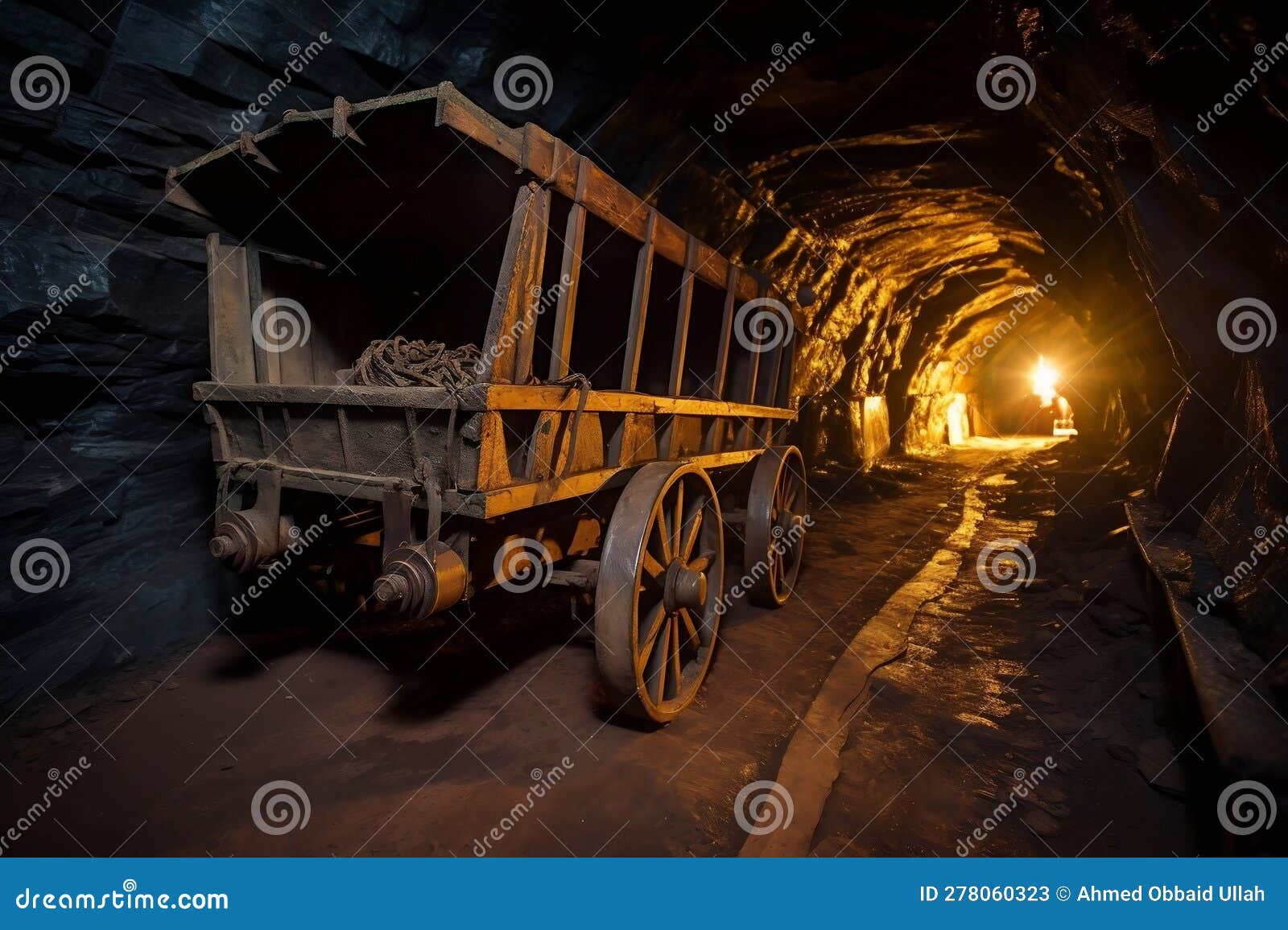 Mine Tunnel with Mining Cart. Generative AI Stock Illustration ...