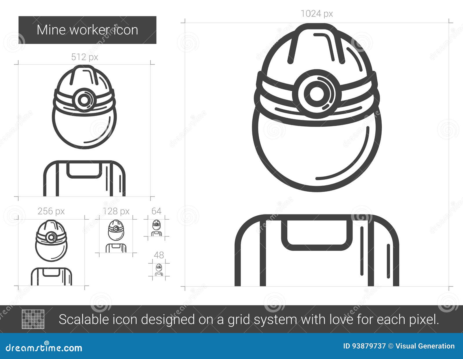 Mine worker line icon. stock vector. Illustration of outline - 93879737