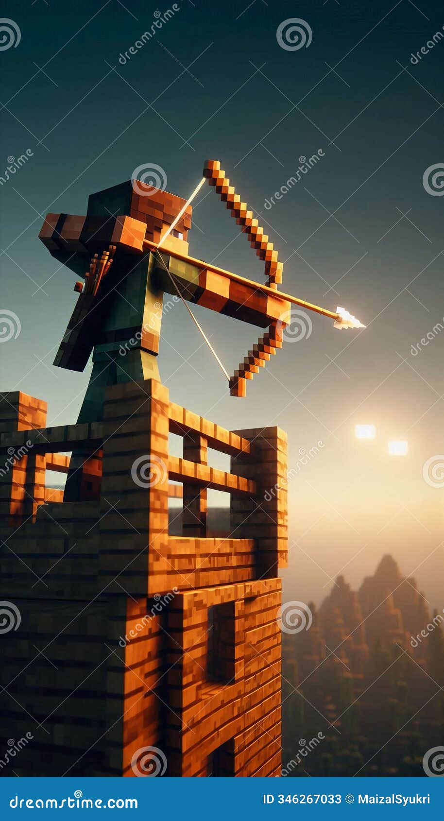 An Archer Poised on a Wooden Tower, Ready To Shoot. Ideal for Gaming ...