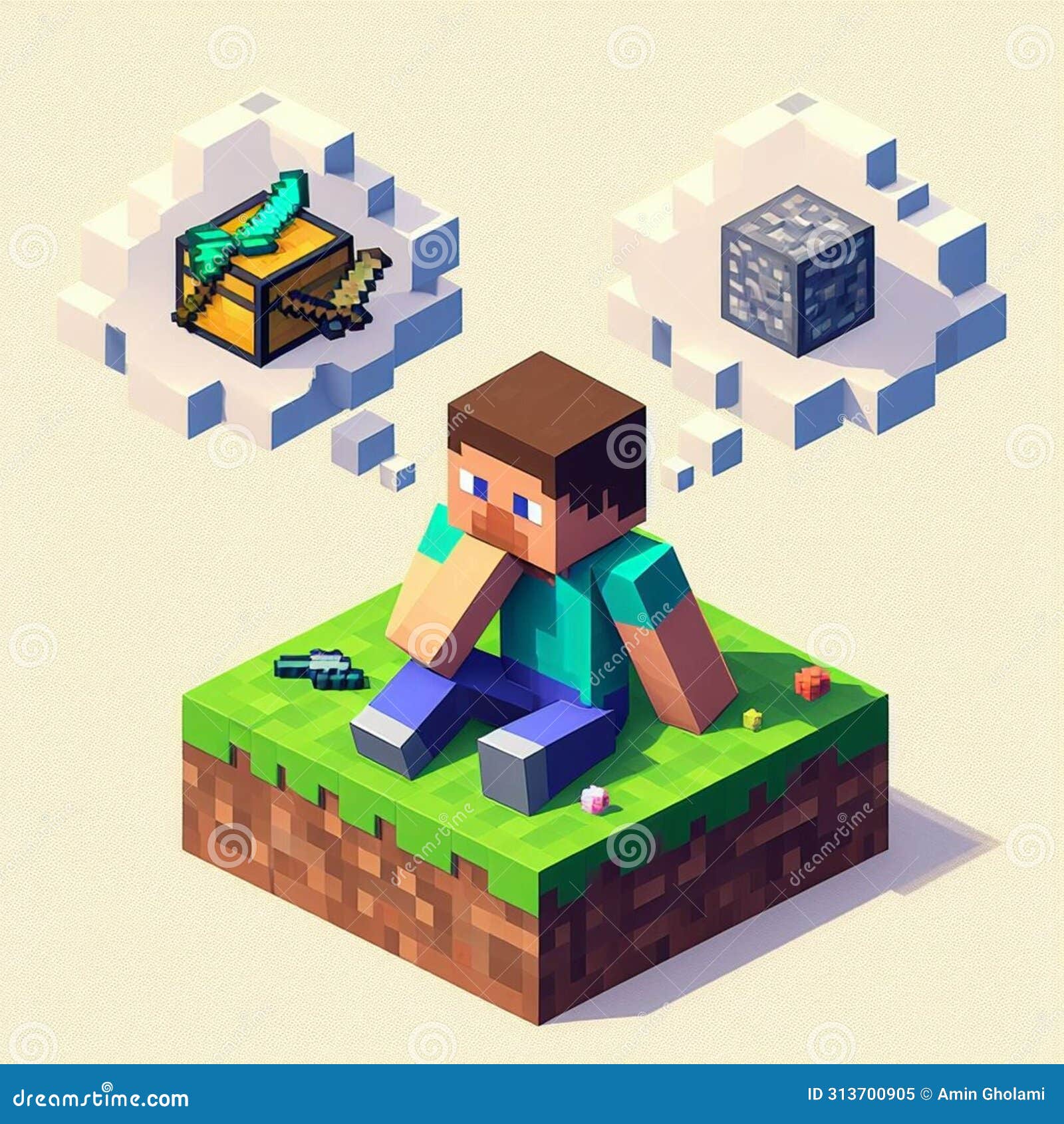 Minecraft Character On Platforming Block: Digital Illustration Inspired ...