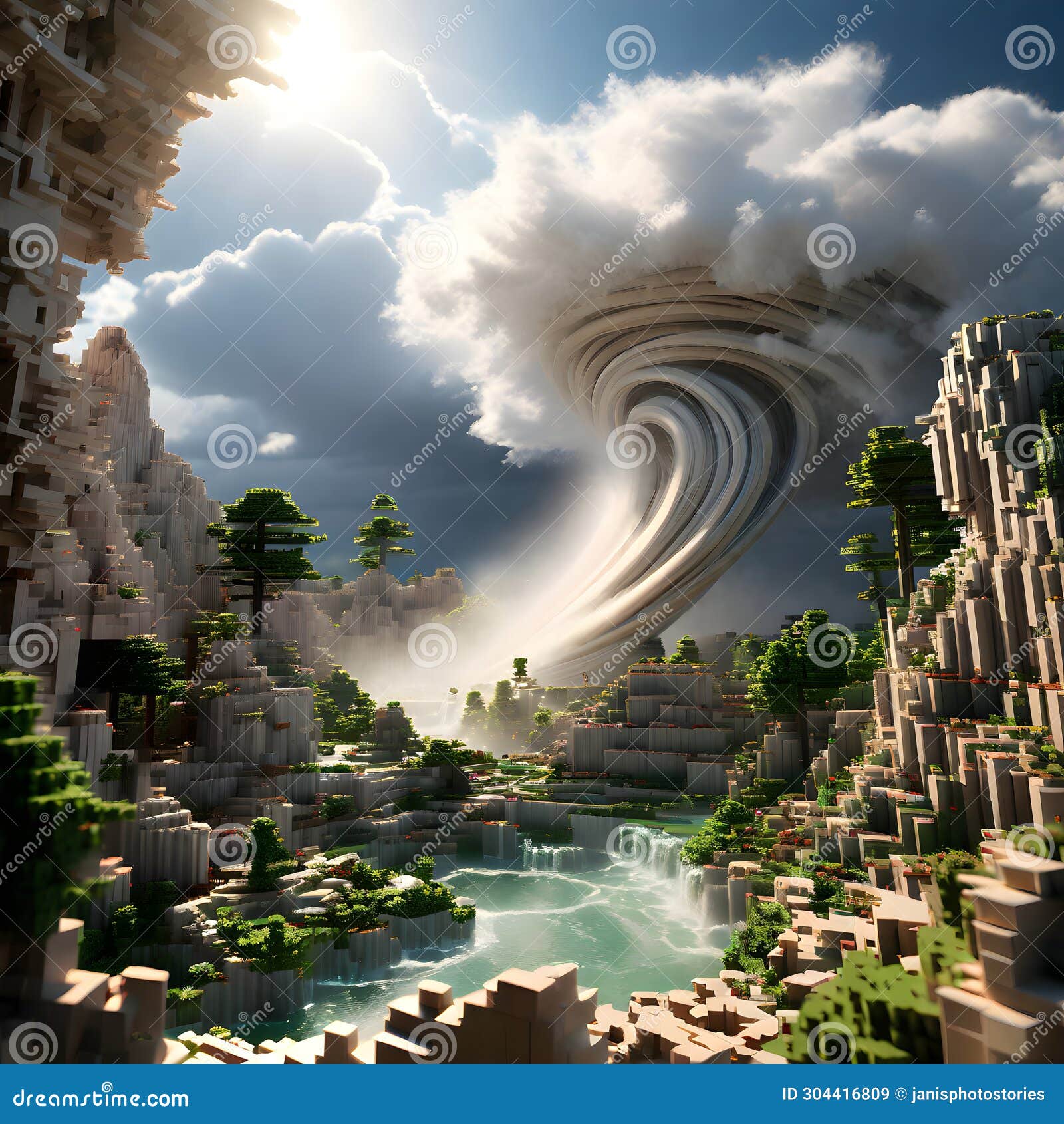 Minecraft Inspired Tornado. Minecraft Texture World. Generative AI ...