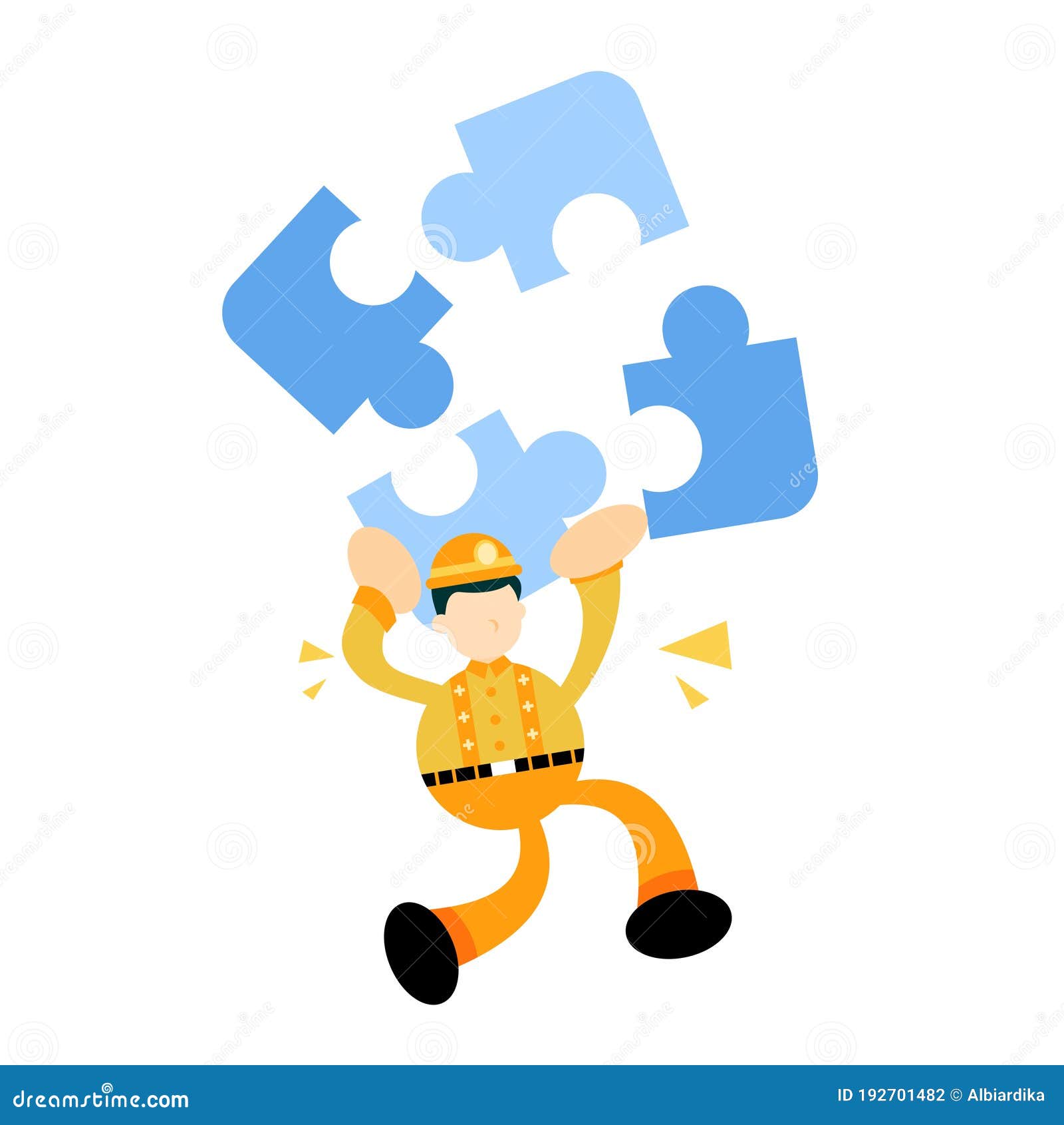 Miner Worker Man Puzzle Cartoon Doodle Flat Design Vector Illustration ...