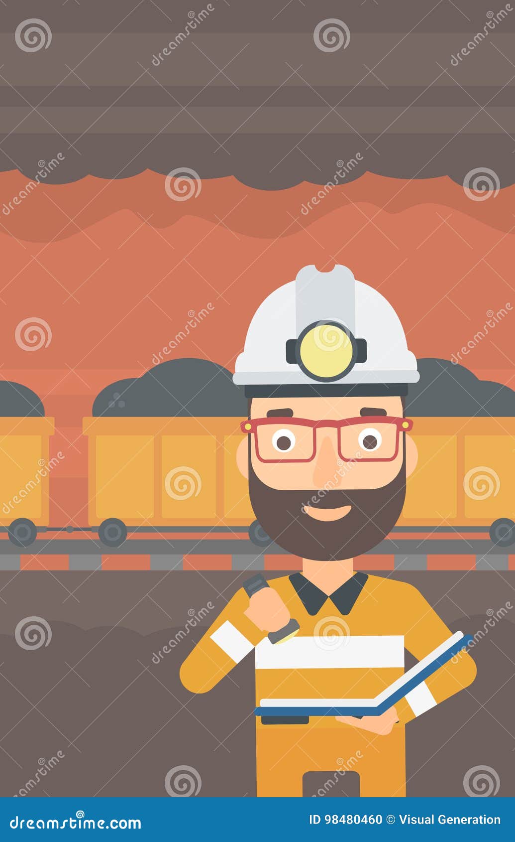 Miner checking documents. stock vector. Illustration of contractor ...