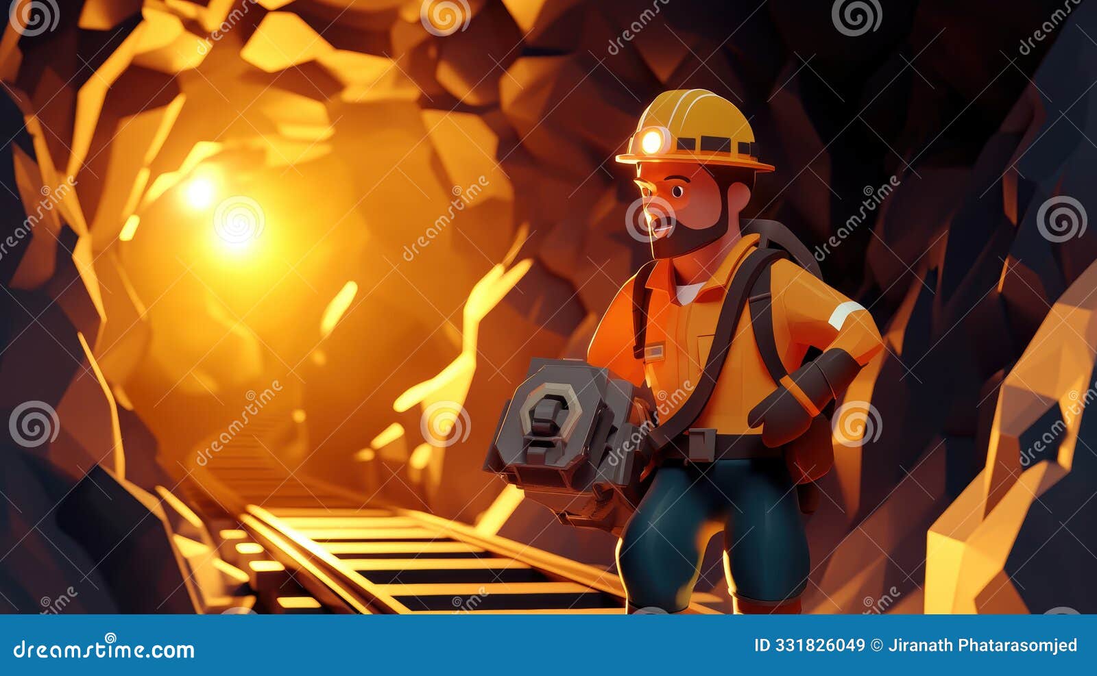Miner in a Dark Cave stock illustration. Illustration of digital ...
