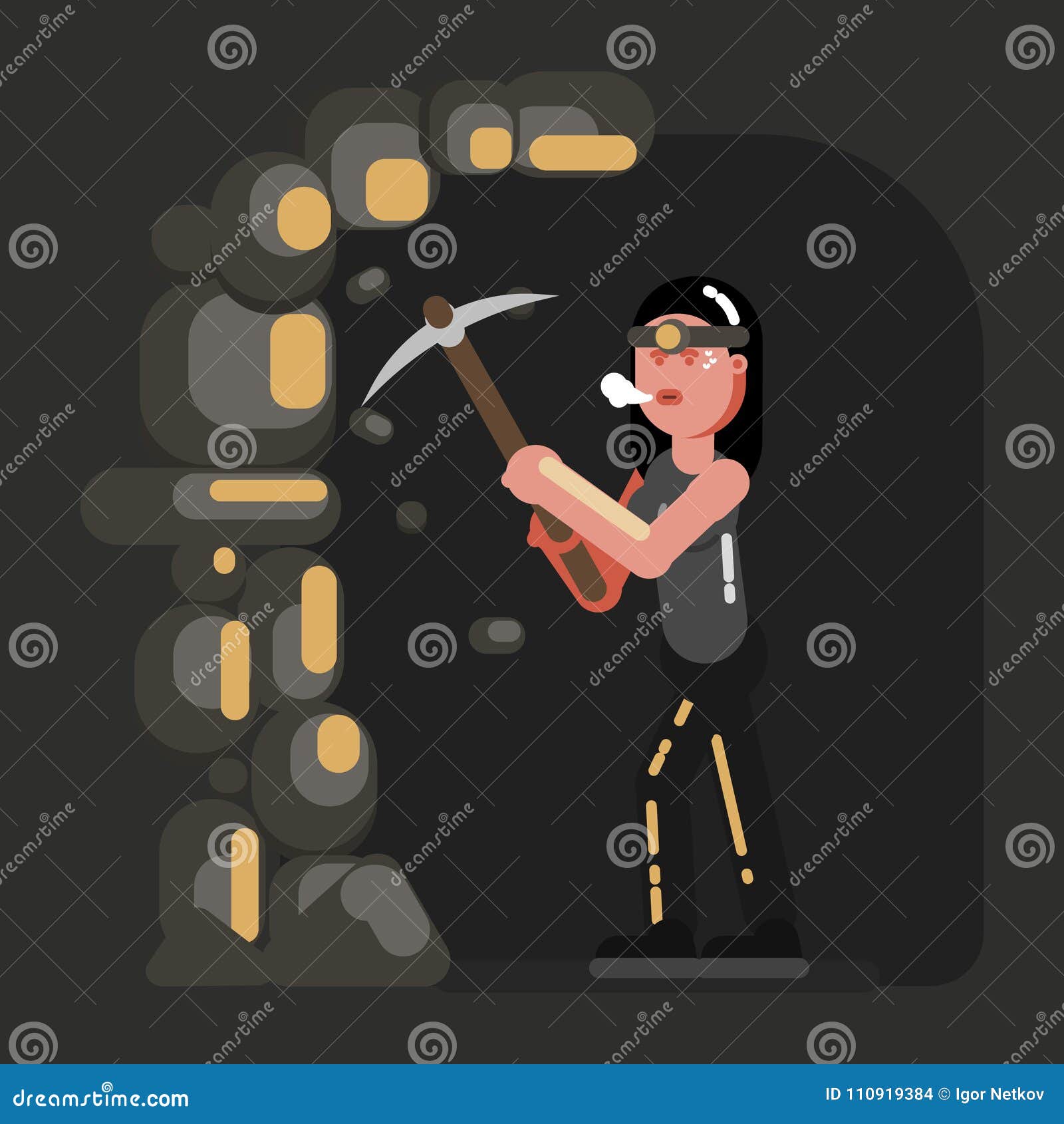 Miner girl in work stock vector. Illustration of cavern - 110919384