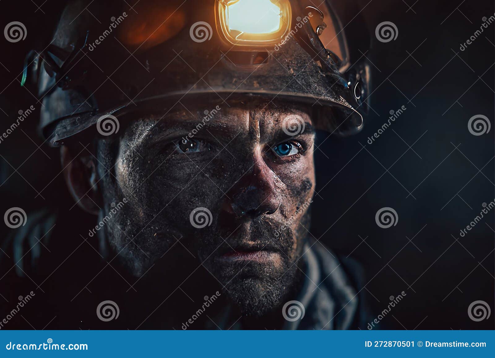 Miner in a Helmet with a Flashlight, a Portrait of a Courageous Man ...