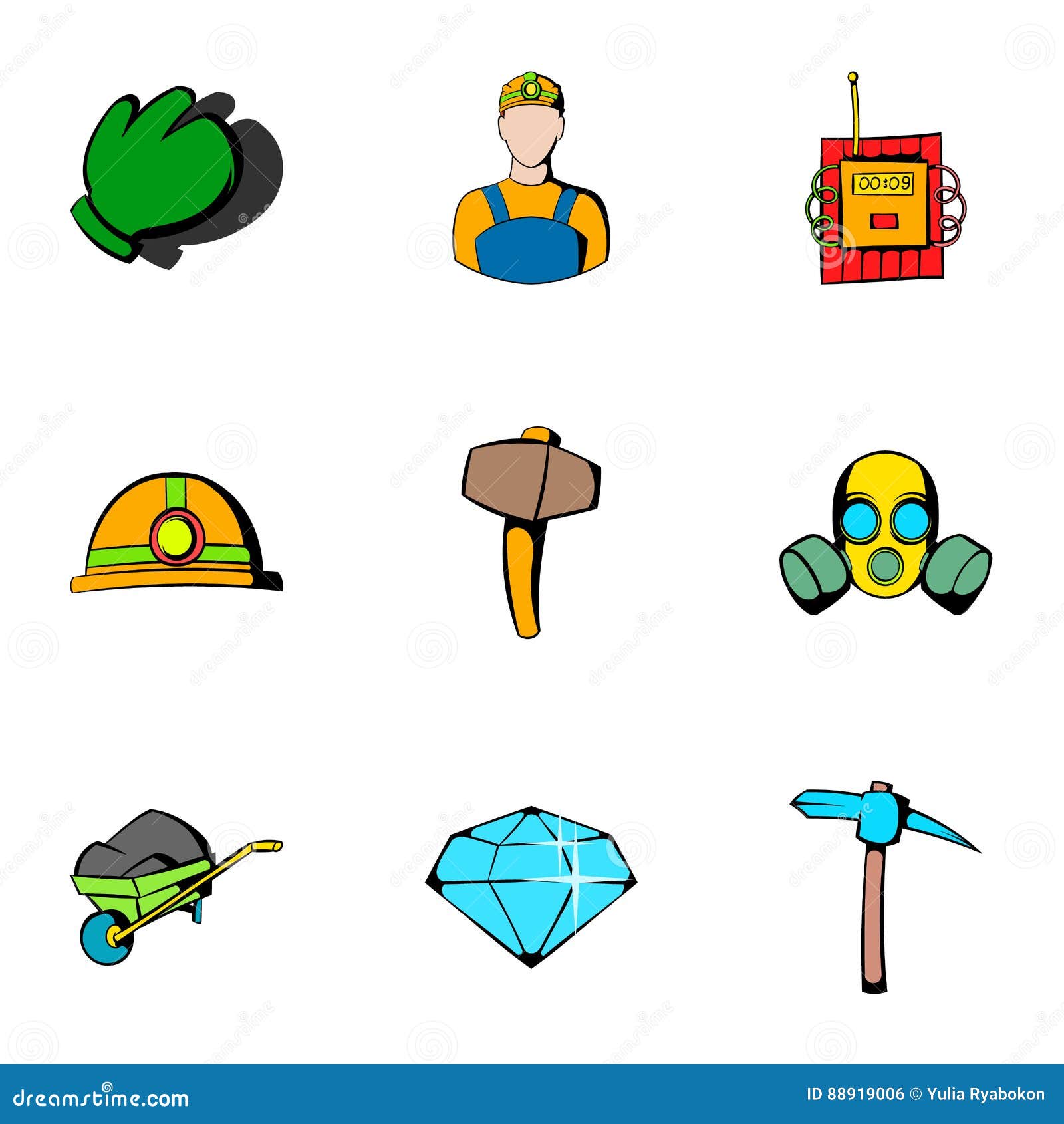 Miner Icons Set, Cartoon Style Stock Vector - Illustration of mineral ...