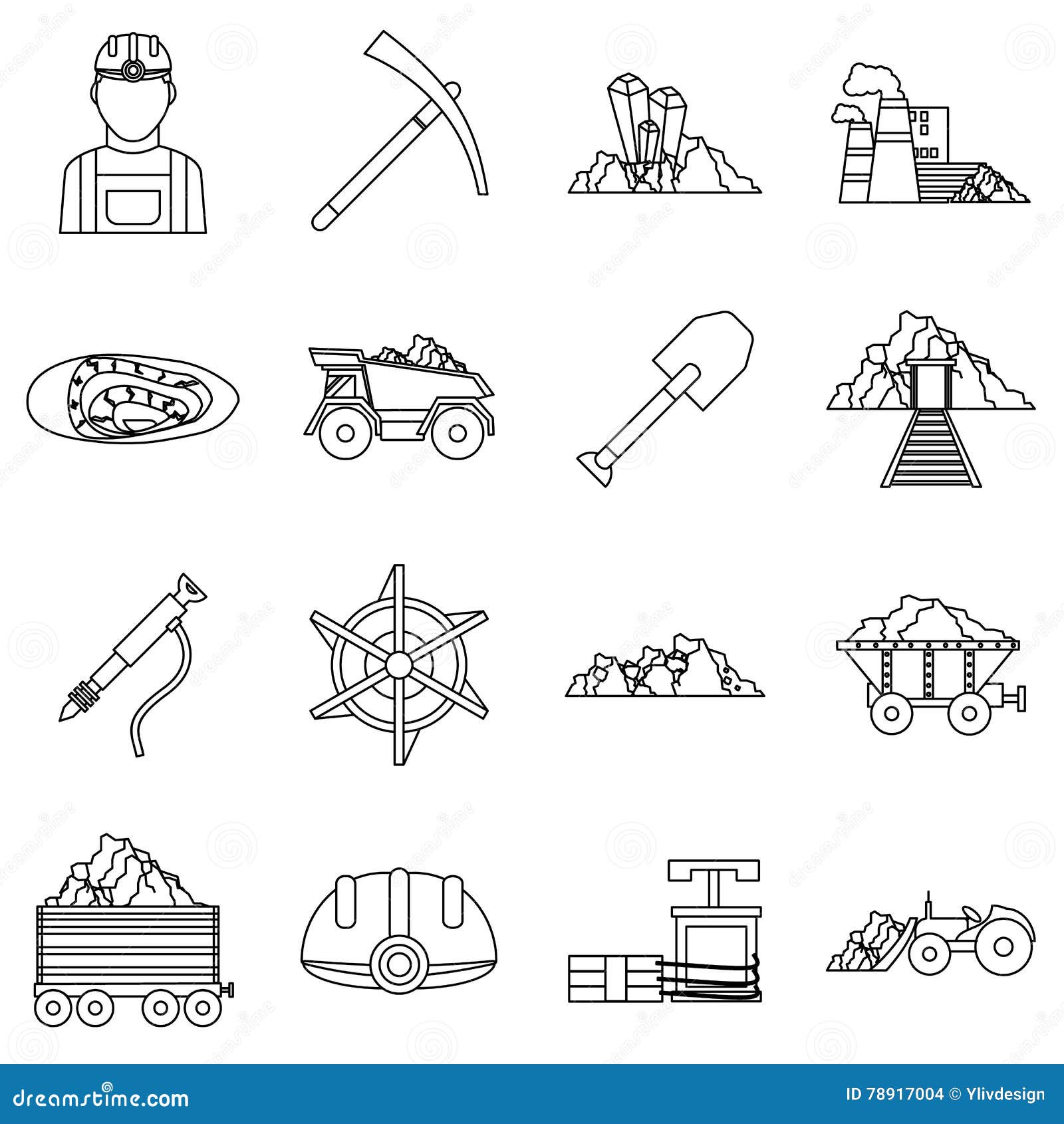 Miner Icons Set, Outline Style Stock Vector - Illustration of dumper ...