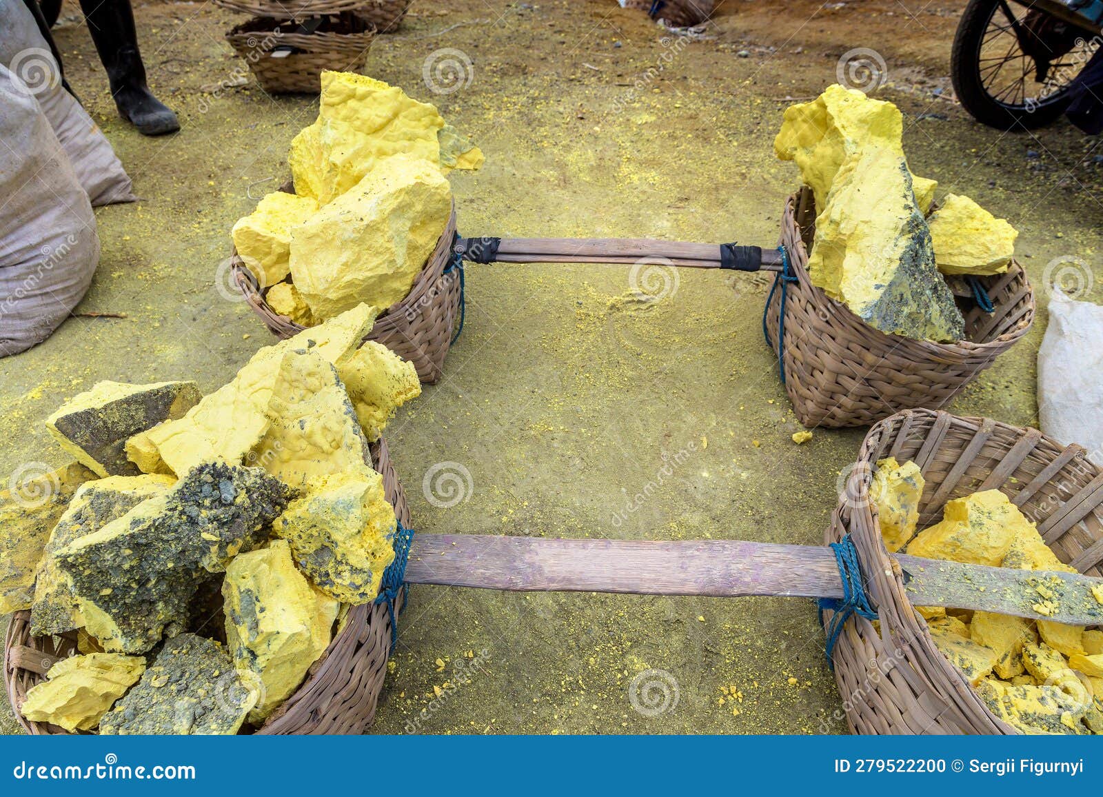 Miner inside volcano Ijen stock photo. Image of producing - 279522200
