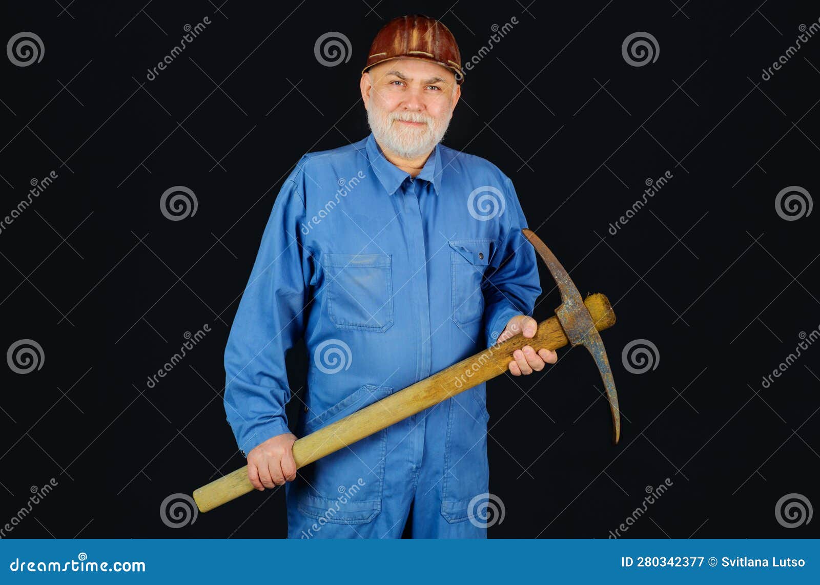 Miner Man with Pickaxe. Construction Worker with Pickaxe. Male Laborer ...