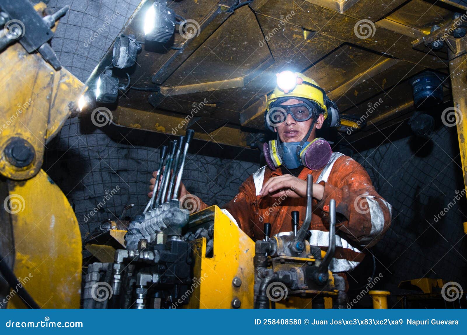 Miner Operating a Jumbo Drill in an Underground Mine. Stock Photo ...