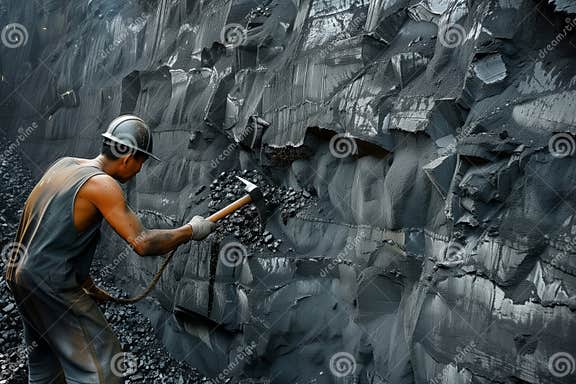 Miner Using a Pickaxe To Break Coal at a Wall Face Stock Photo - Image of miner, fuel: 308433472