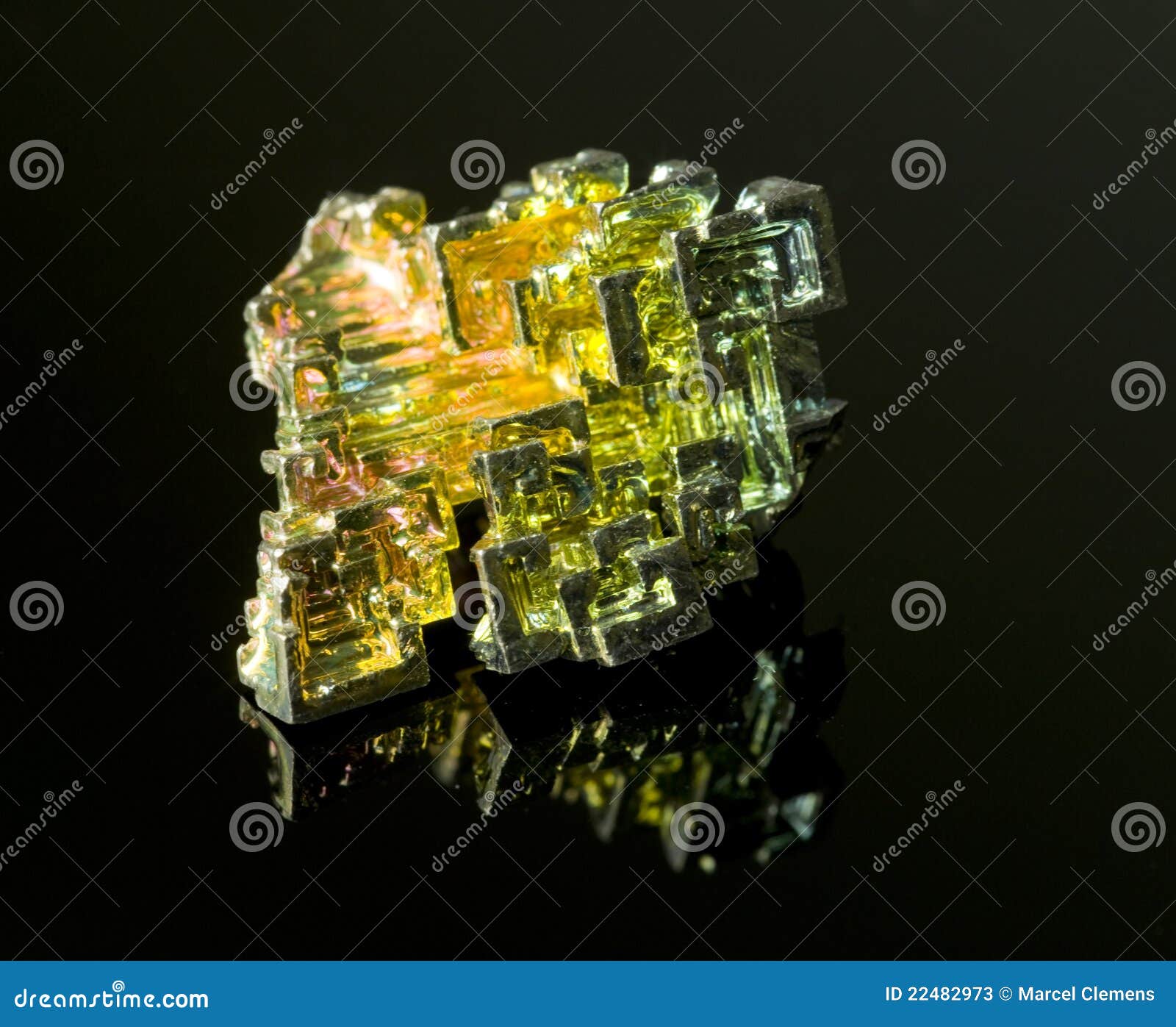 The Mineral Bismuth on a Black Reflective Surface Stock Image - Image ...