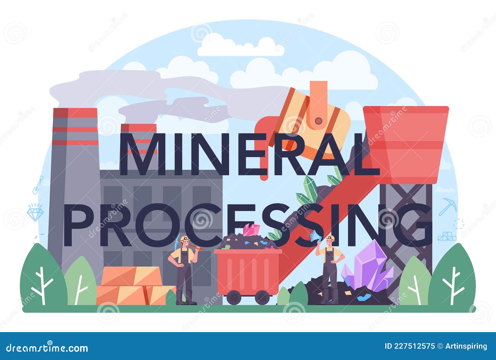 Mineral Processing Typographic Header. Mining and Natural Mineral Stock ...