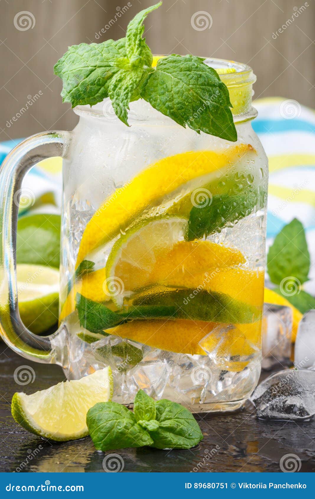 Mineral Water with Lemon, Lime and Mint. Detox. Diet Stock Image ...