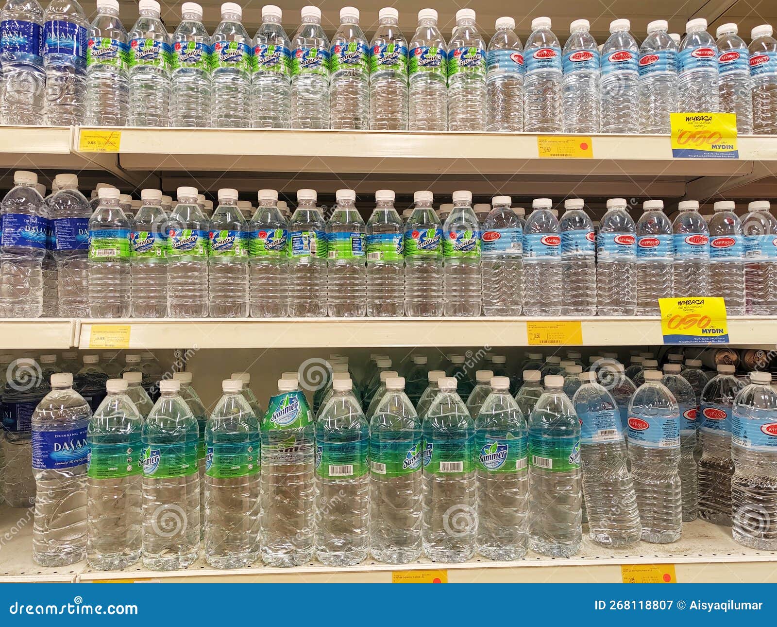Mineral Water is Packaged in Plastic Bottles and Labeled with Various ...