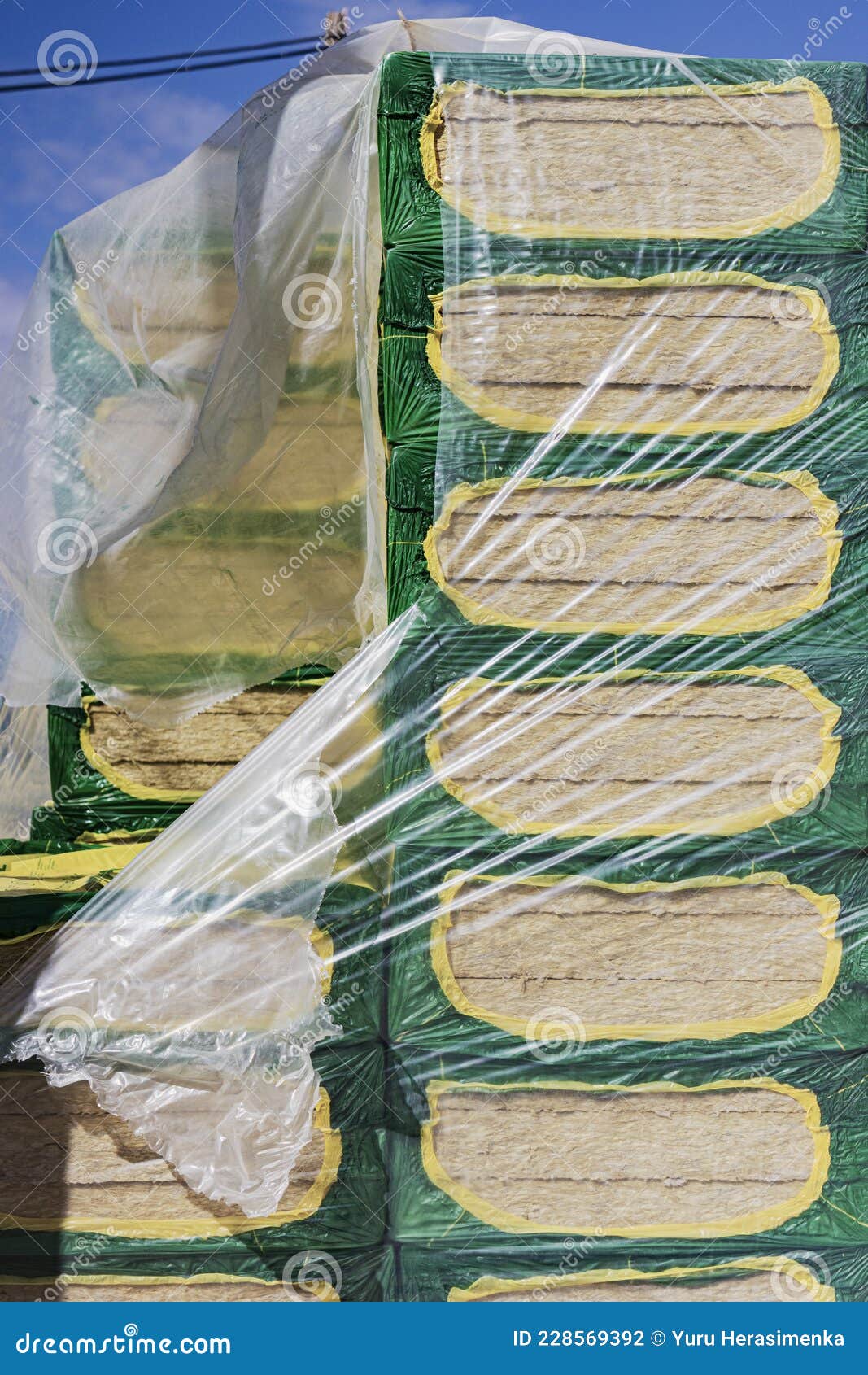 Mineral Wool in Packaging at a Construction Site. Building Material for ...