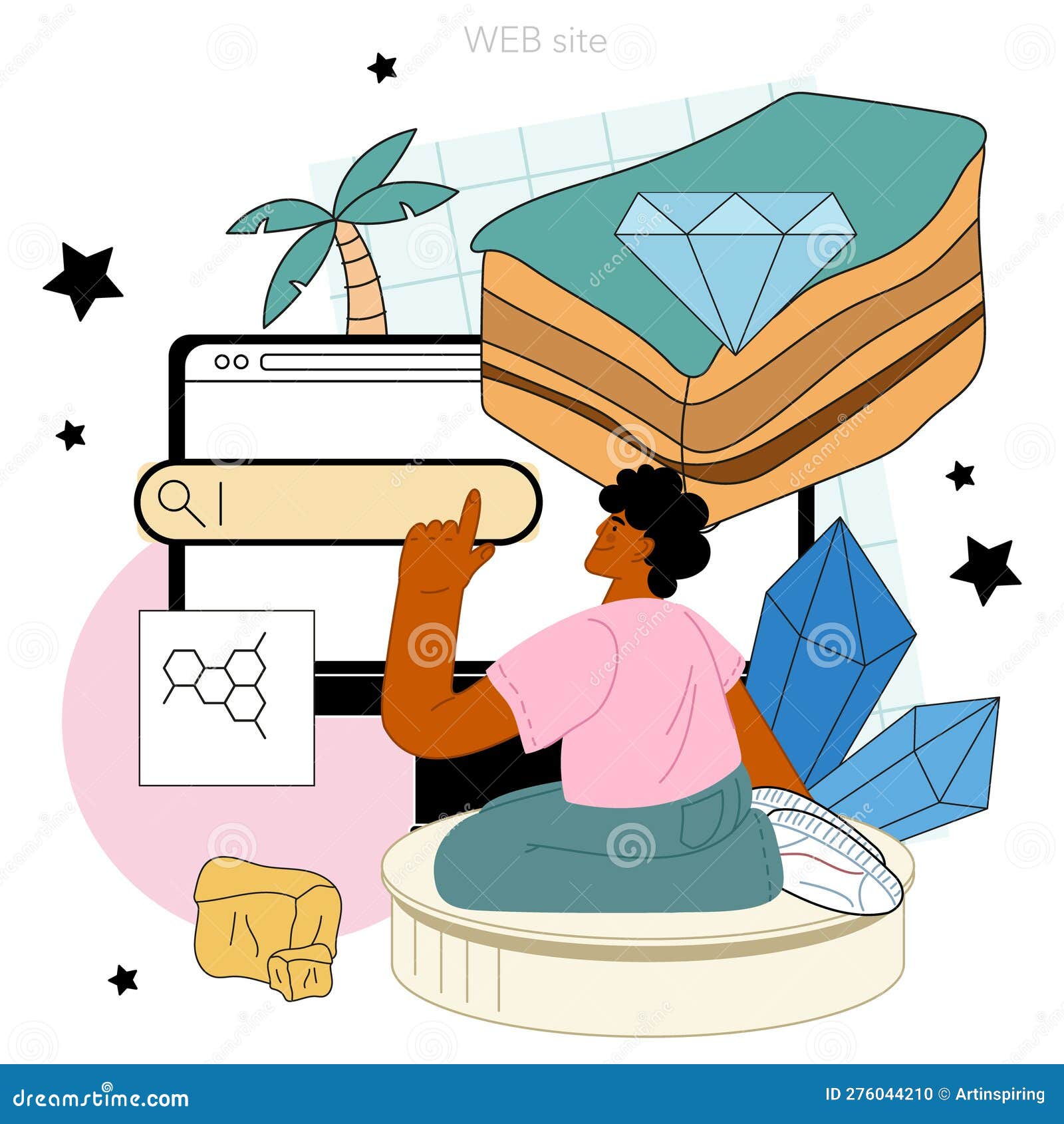 Mineralogist Online Service or Platform Set. Scientist Studying Natural ...