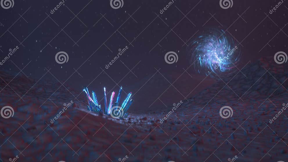 Minerals on Alien Planet 3D Rendering Stock Illustration - Illustration ...