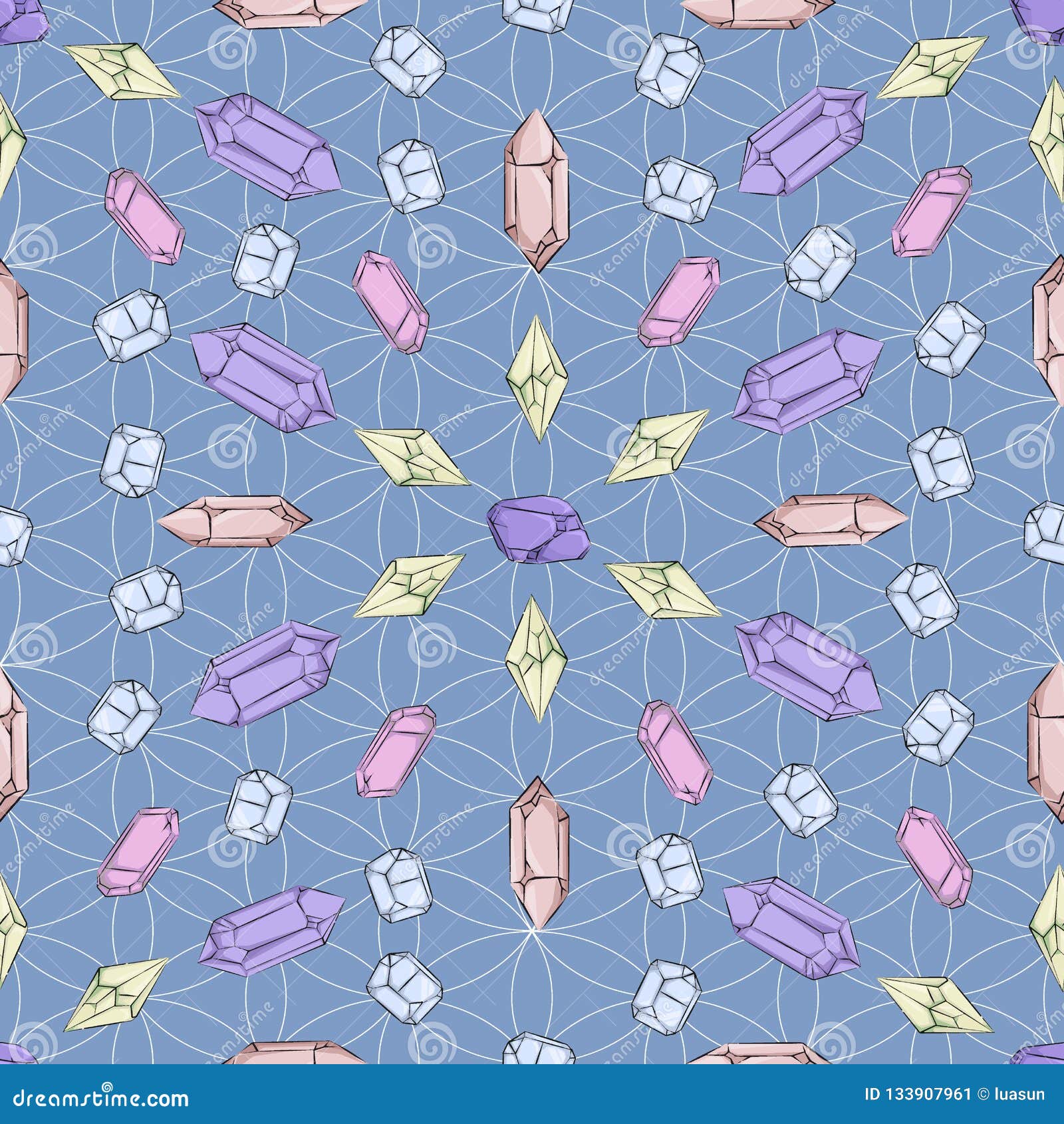 Crystals and Diamonds on Wiccan Grid Pattern Stock Vector ...