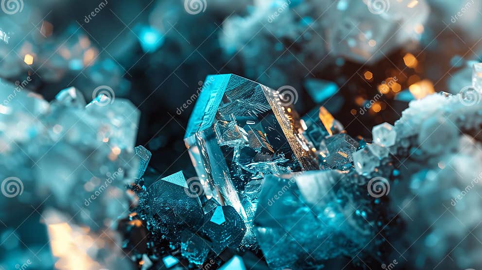 Minerals in the Form of Crystals with a Blue Glow Close-up. Extraction ...
