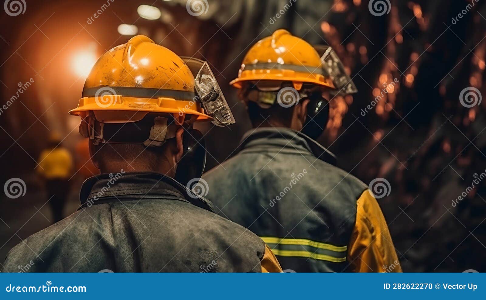 Miners Inside the Mine in Protective Gear and Helmets. Generative AI ...