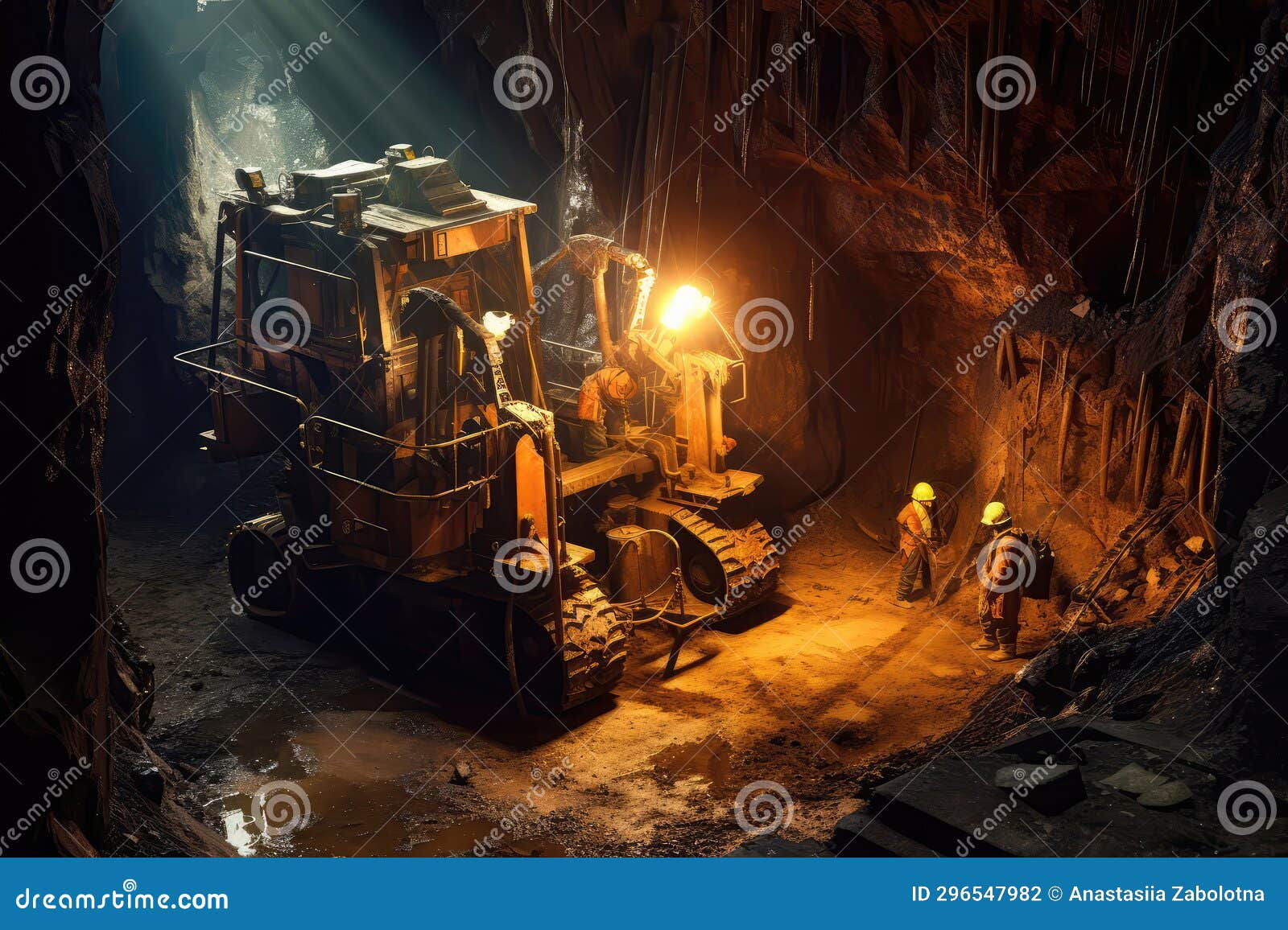 Miners Operating Heavy Machinery in an Underground Uranium Mine ...