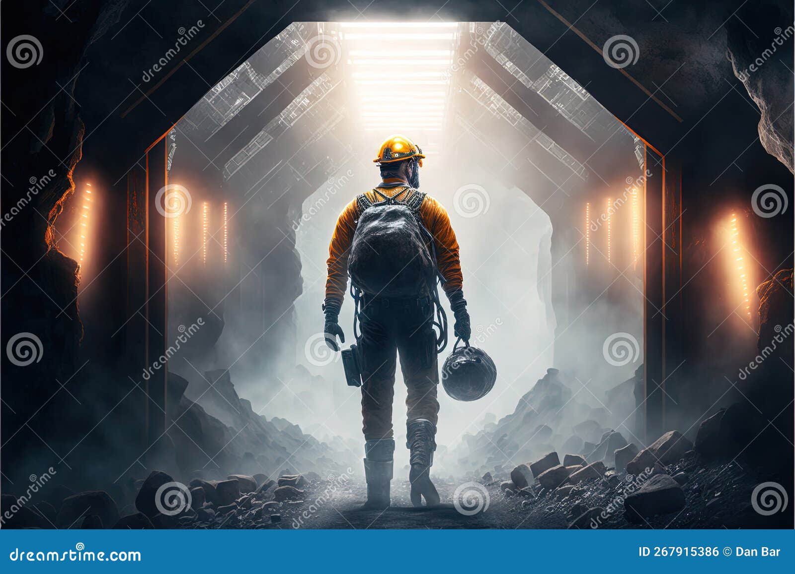 Miners Working Deep Inside A Coal Mine Facility. Generative Ai Stock ...