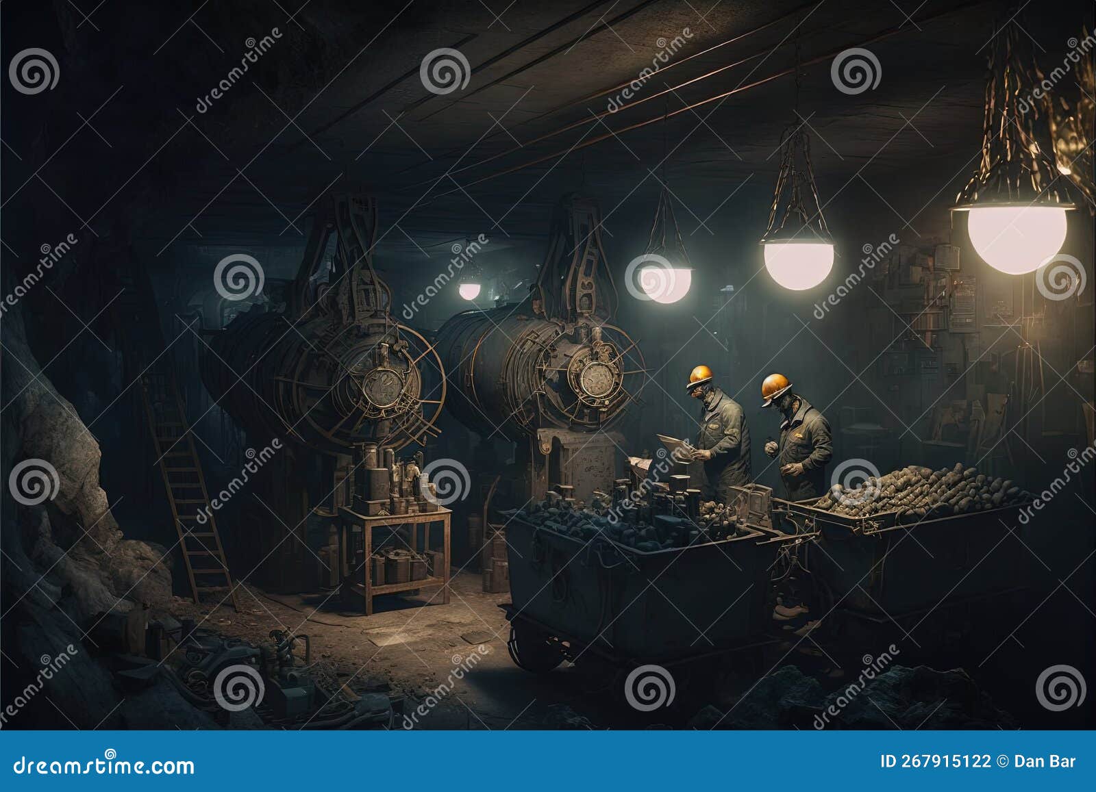 Miners Working Deep Inside a Coal Mine Facility. Generative Ai Stock ...