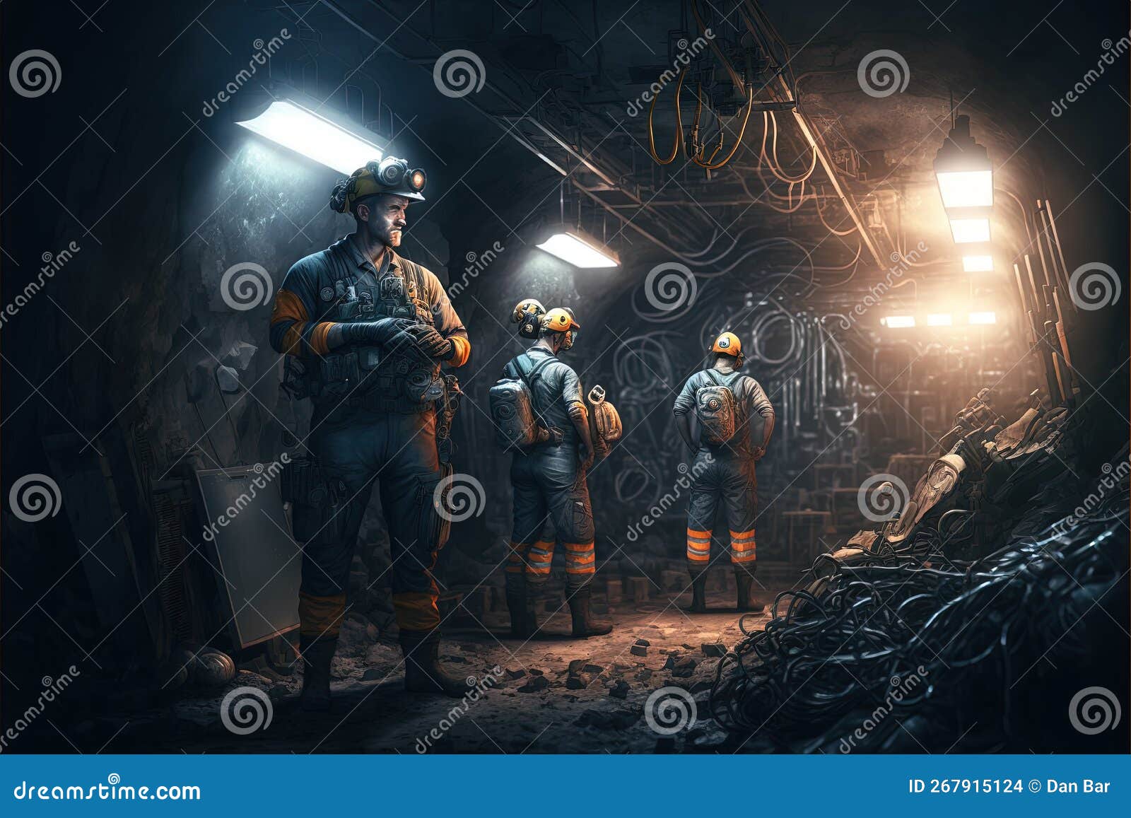 Inside A Coal Mine, With Miners Using And Drilling Equipment To Extract ...