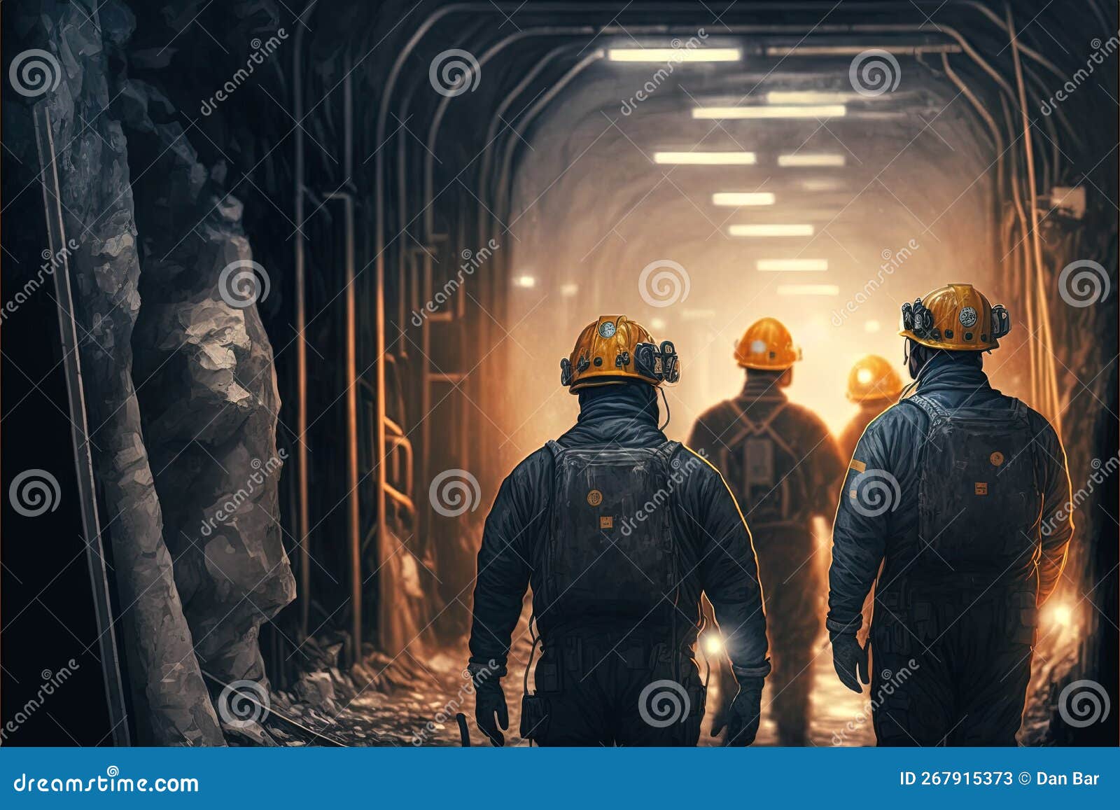 Miners Working Deep Inside a Coal Mine Facility. Generative Ai Stock ...