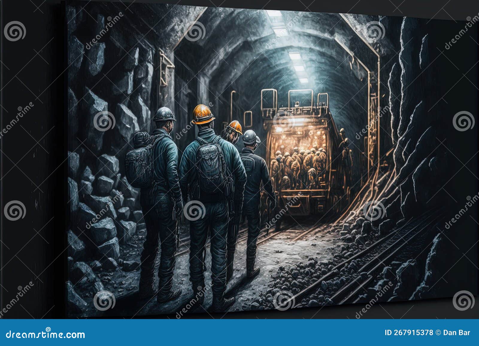 Miners Working Deep Inside A Coal Mine Facility. Generative Ai Royalty ...