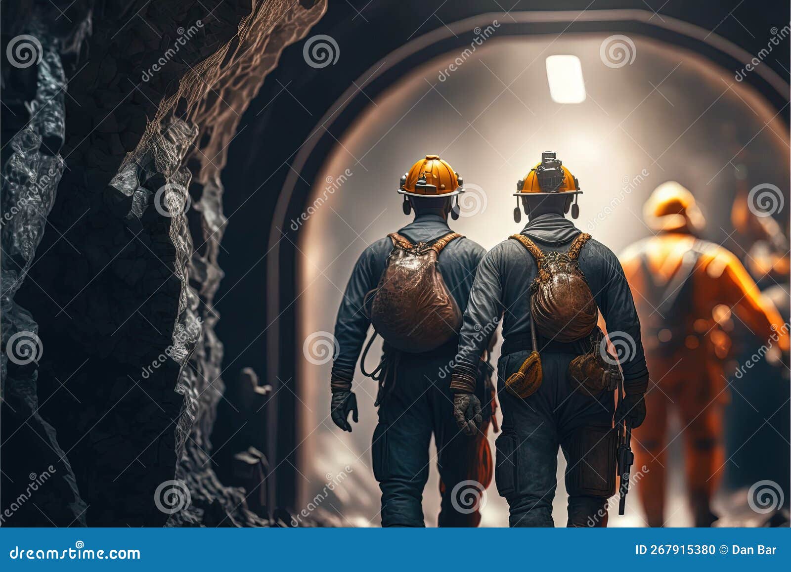 Miners Working Deep Inside A Coal Mine Facility. Generative Ai Stock ...