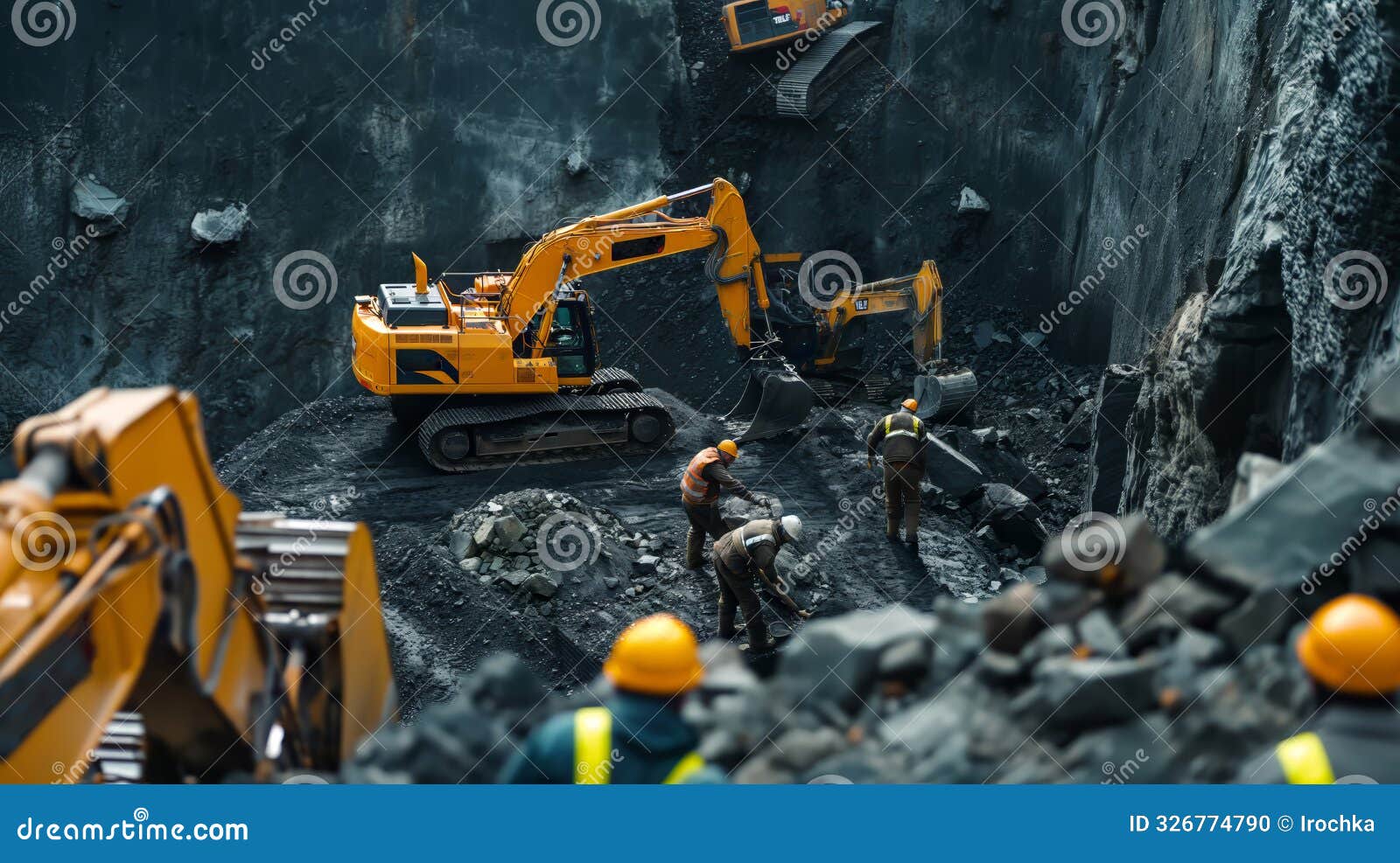 Miners Working Diligently in Rugged Open-Pit Mine Stock Photo - Image ...