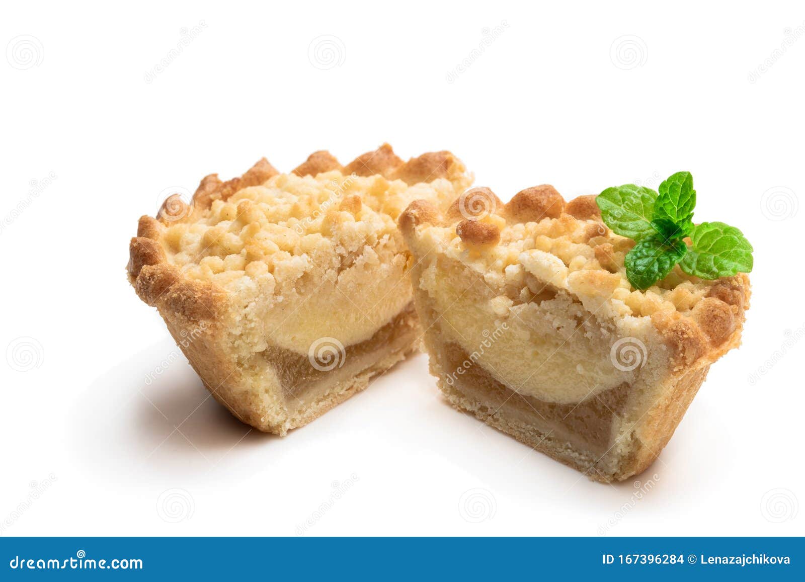 Mini Apple and Pear Custard Crumble Tart Isolated on White Stock Photo ...