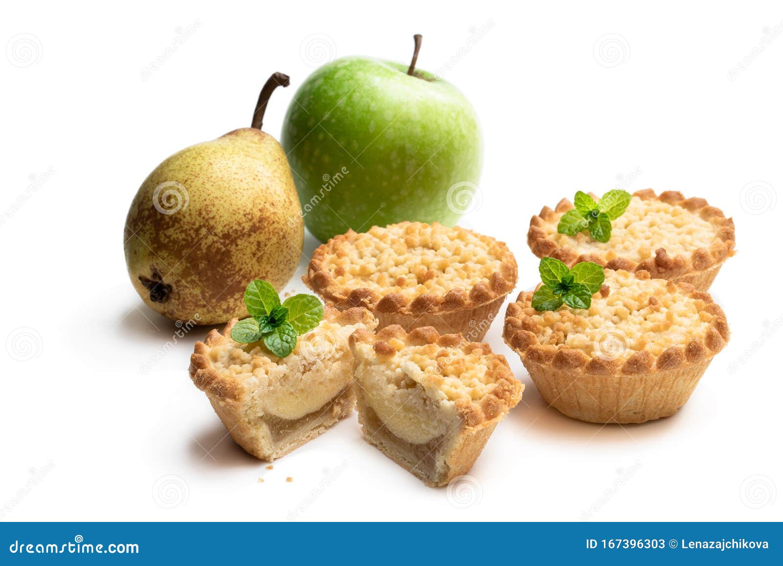 Mini Apple and Pear Custard Crumble Tarts Isolated on White Stock Image ...