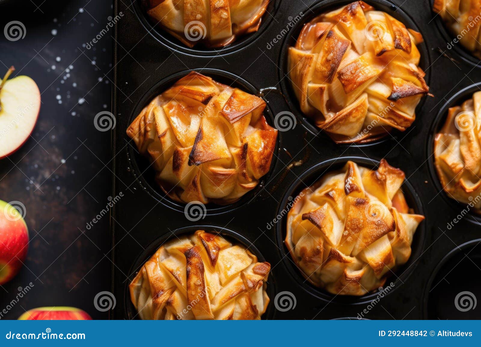 Mini Apple Pies Baked in Muffin Pan - Front View Stock Photo - Image of ...