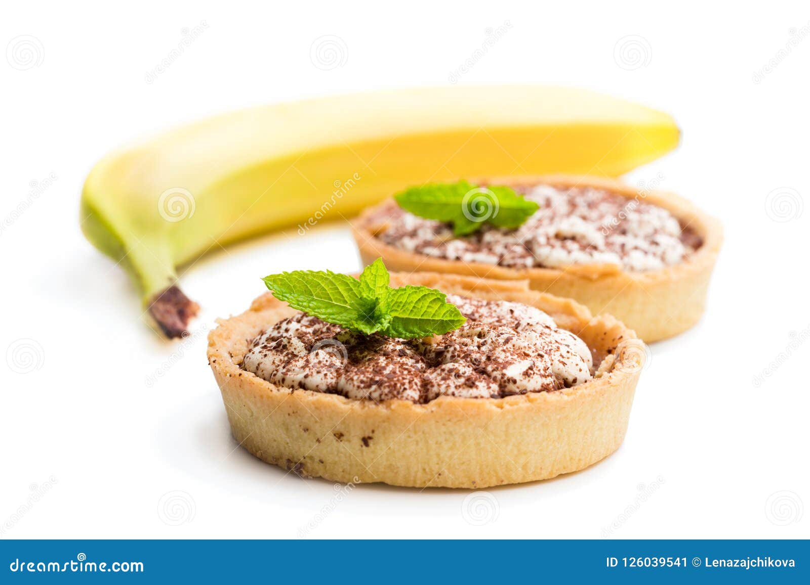 Mini Banoffee Pie Tarts Isolated on White Stock Image - Image of mint ...