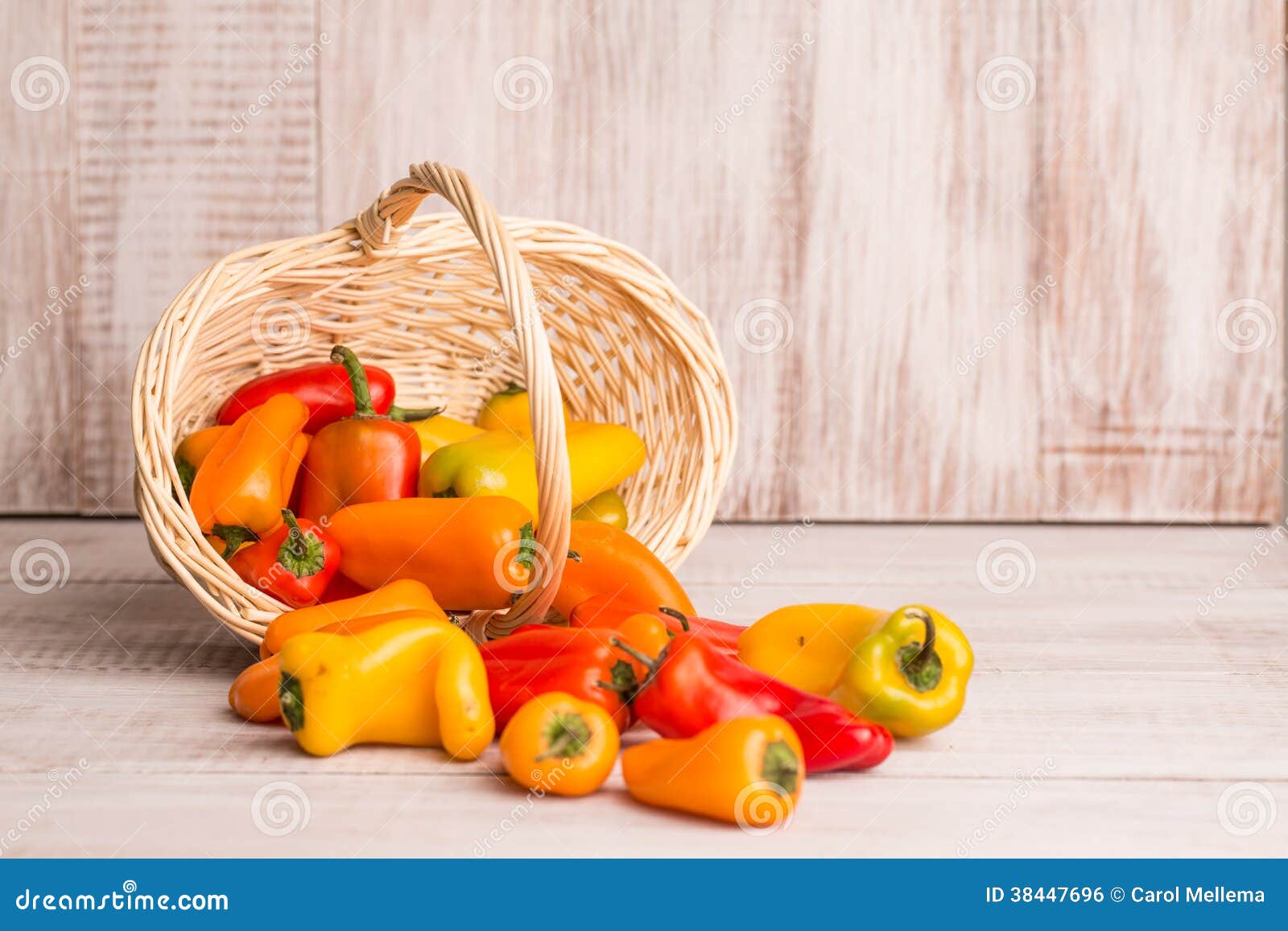 Mini Bell Peppers Spilling Out of Basket Stock Photo - Image of close ...