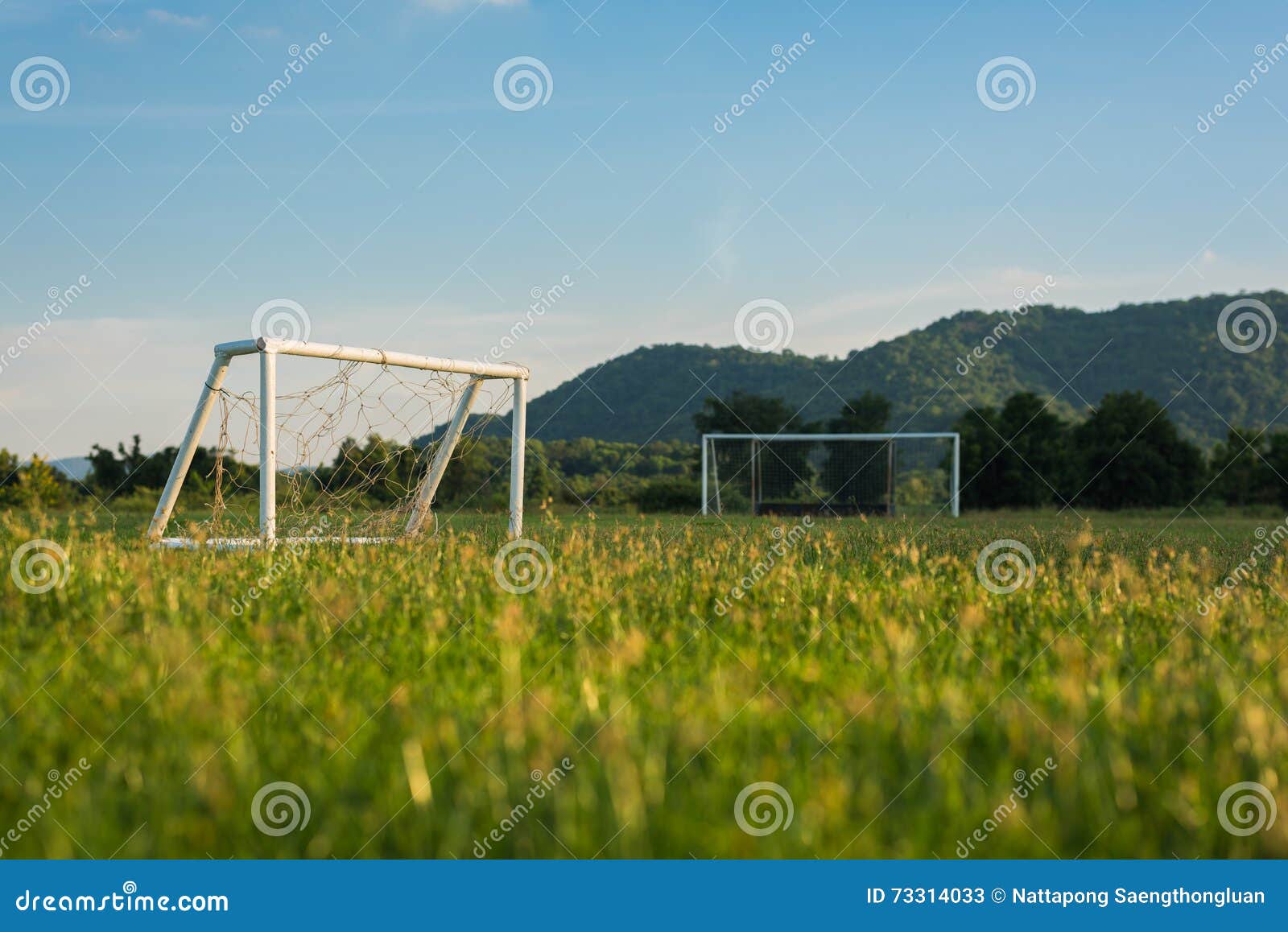 Mini and Big Soccer Goal in the Field. Selective Focus. Stock Image ...