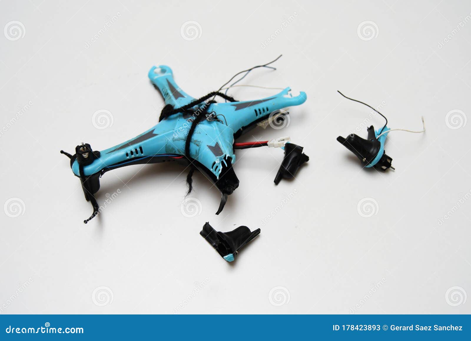 Mini Blue Crashed Broken Drone Stock Image - Image of blue, innovation ...