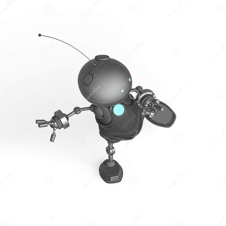 Mini Bot is Doing Some Exercises in White Background Isometric View ...