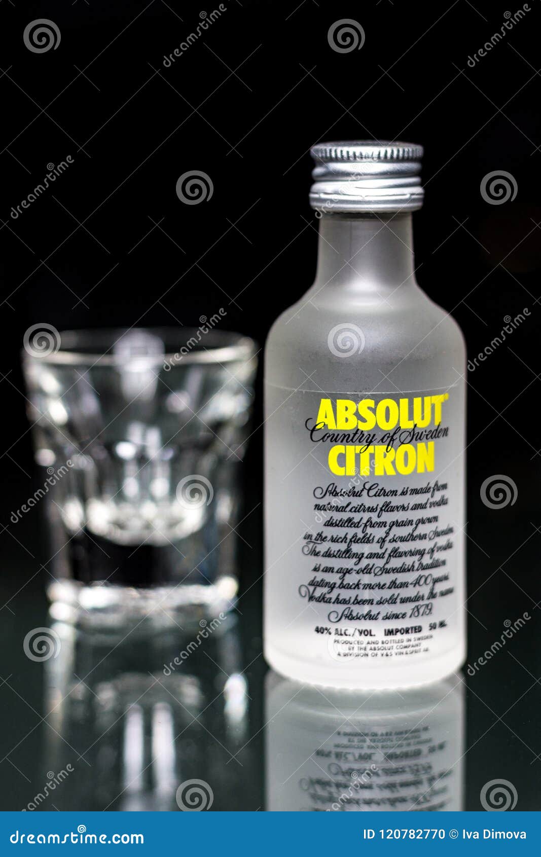 A Mini Bottle of Absolut Citron Vodka with a Glass Editorial Image ...