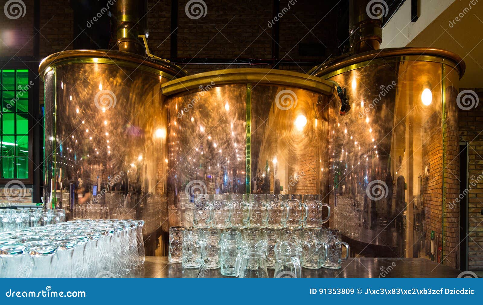 Mini Brewery with Brass Containers Stock Image - Image of cocktail ...