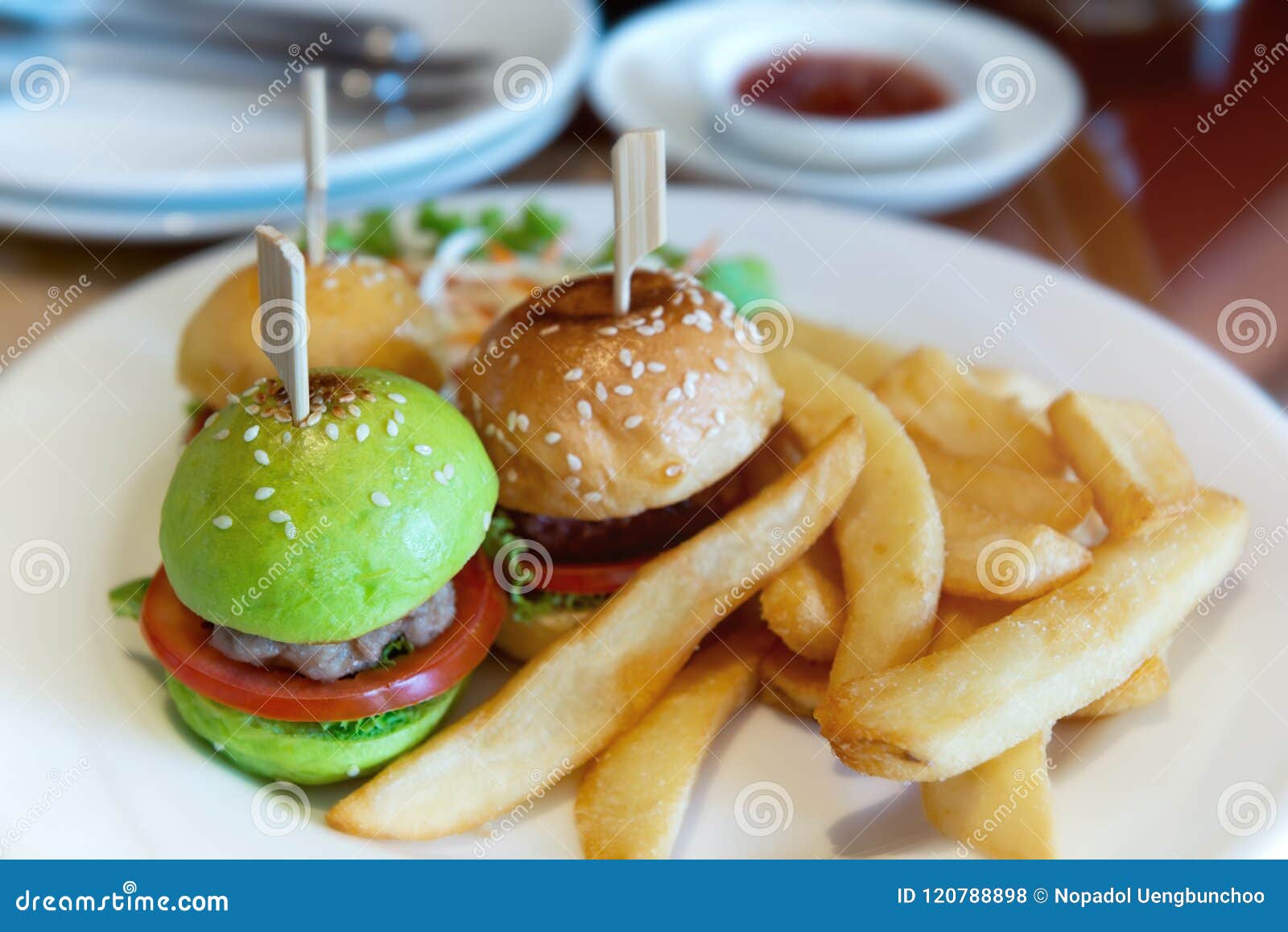 Mini Burger Set in White Plate. Stock Photo - Image of dish, gourmet ...
